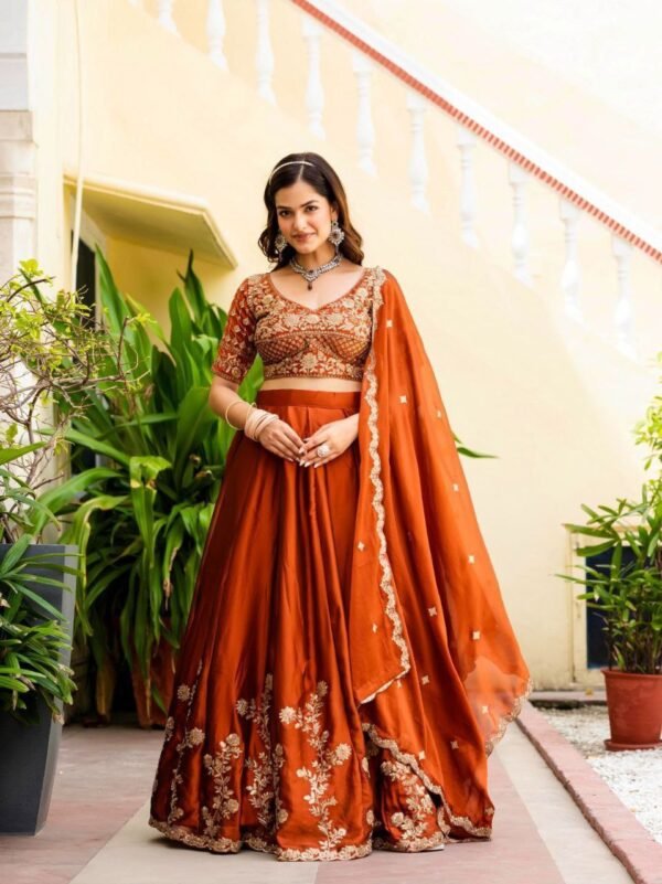 Rusty Color Wedding Lehenga Choli Collection With Sequins Work ...